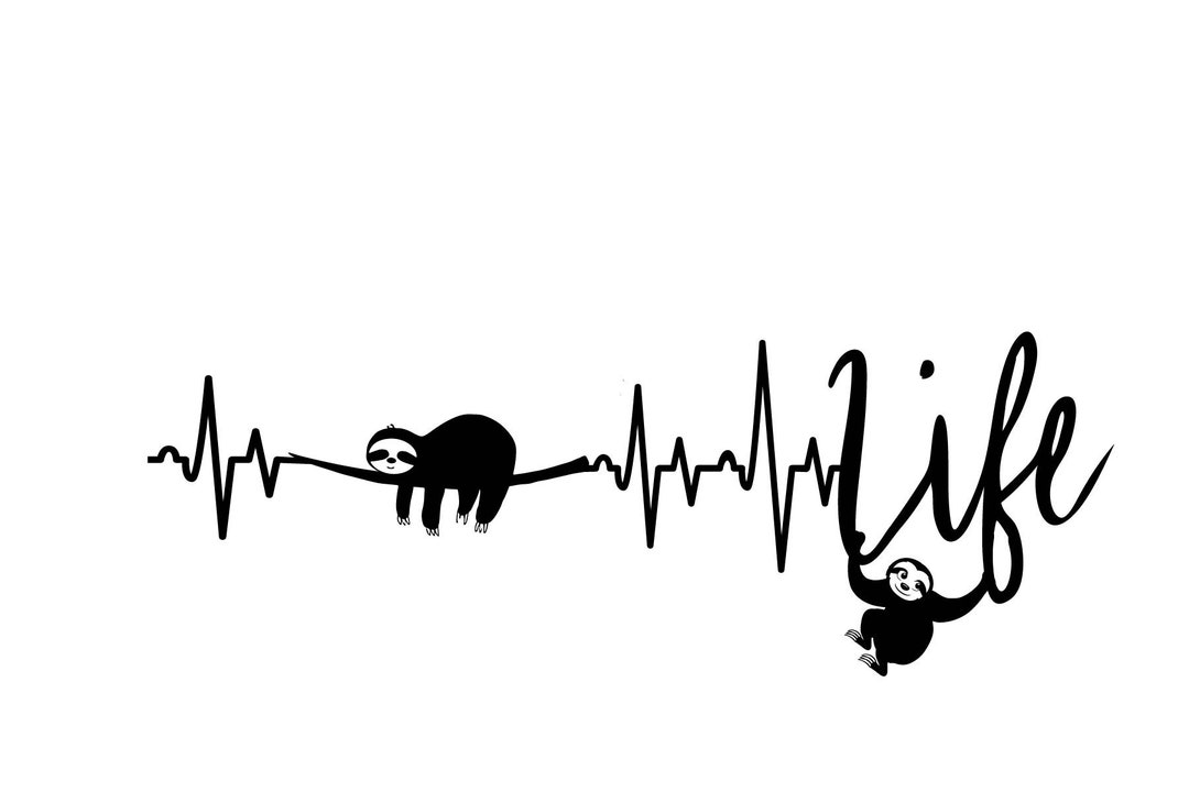 Vinyl Decal Sloth Heartbeat Life Design in Black, White or Gray Indoor ...