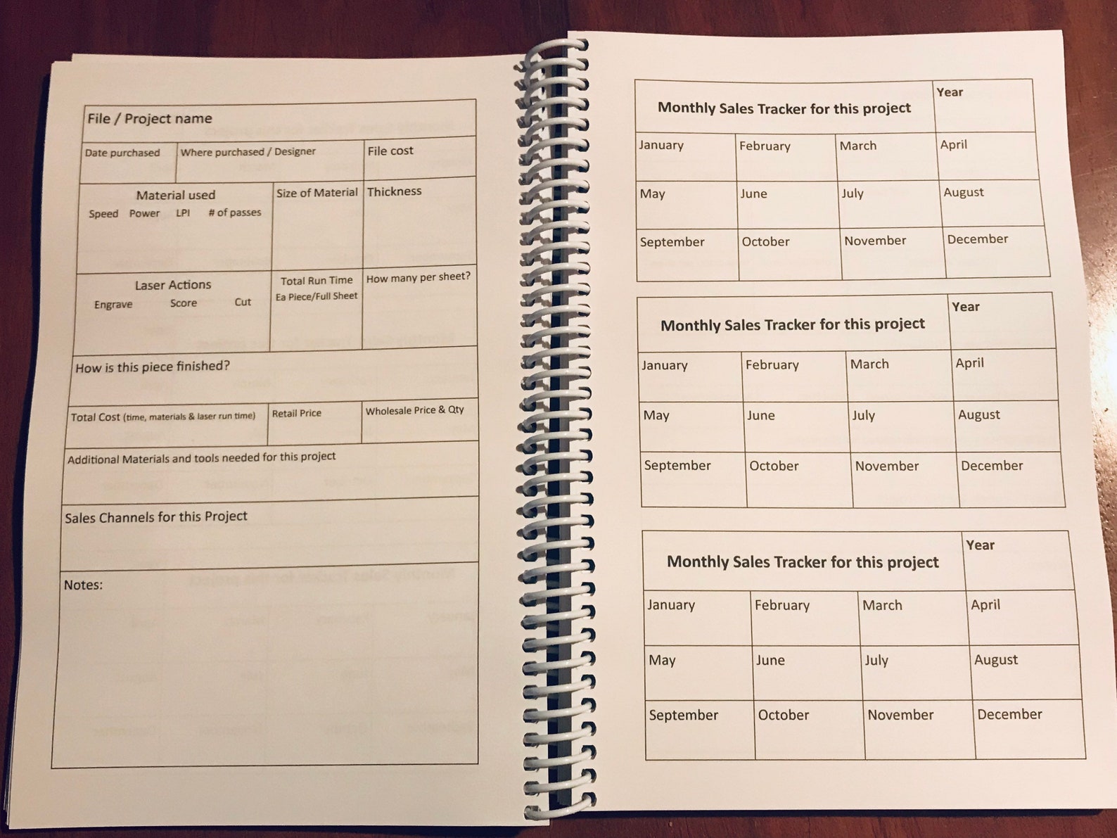 Coil Bound Laser File Logbook and sales Tracker Use with | Etsy