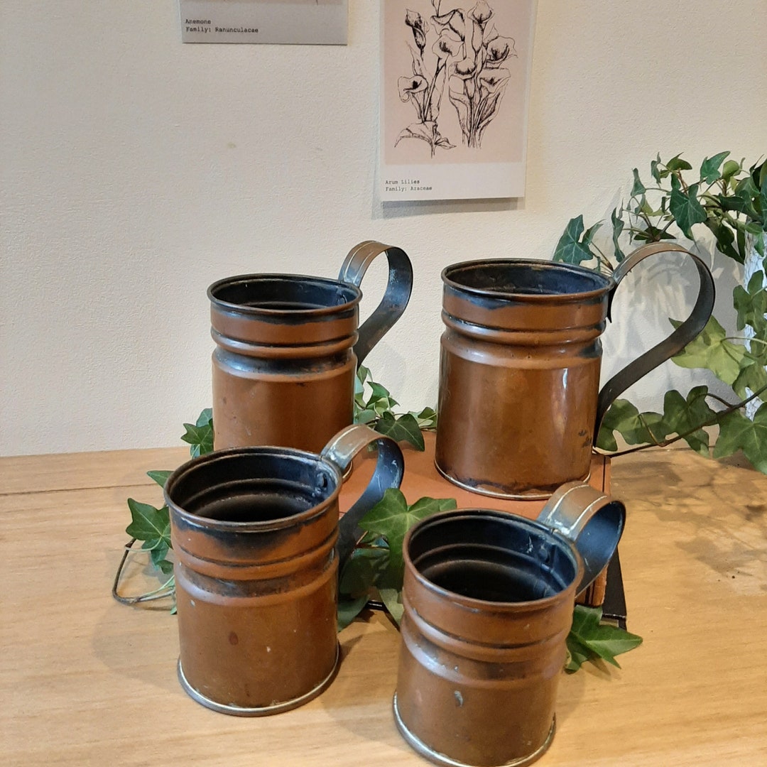 Set of Four Antique Copper Measuring Cups, Grain Mugs, Kitchen ...