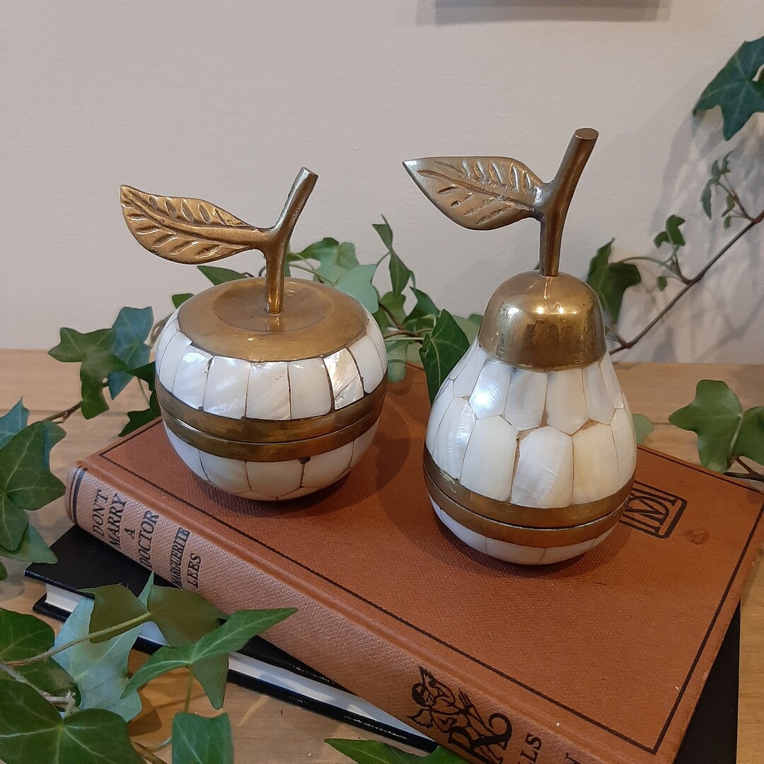 Brass Apple and Pear Mother of Pearl Trinket Box, Solid Brass Dish ...