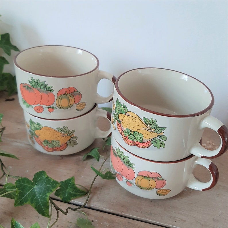 Vintage Soup Dishes, Soup Bowls, Soup Mugs, Retro Soup Bowls, 1970's ...