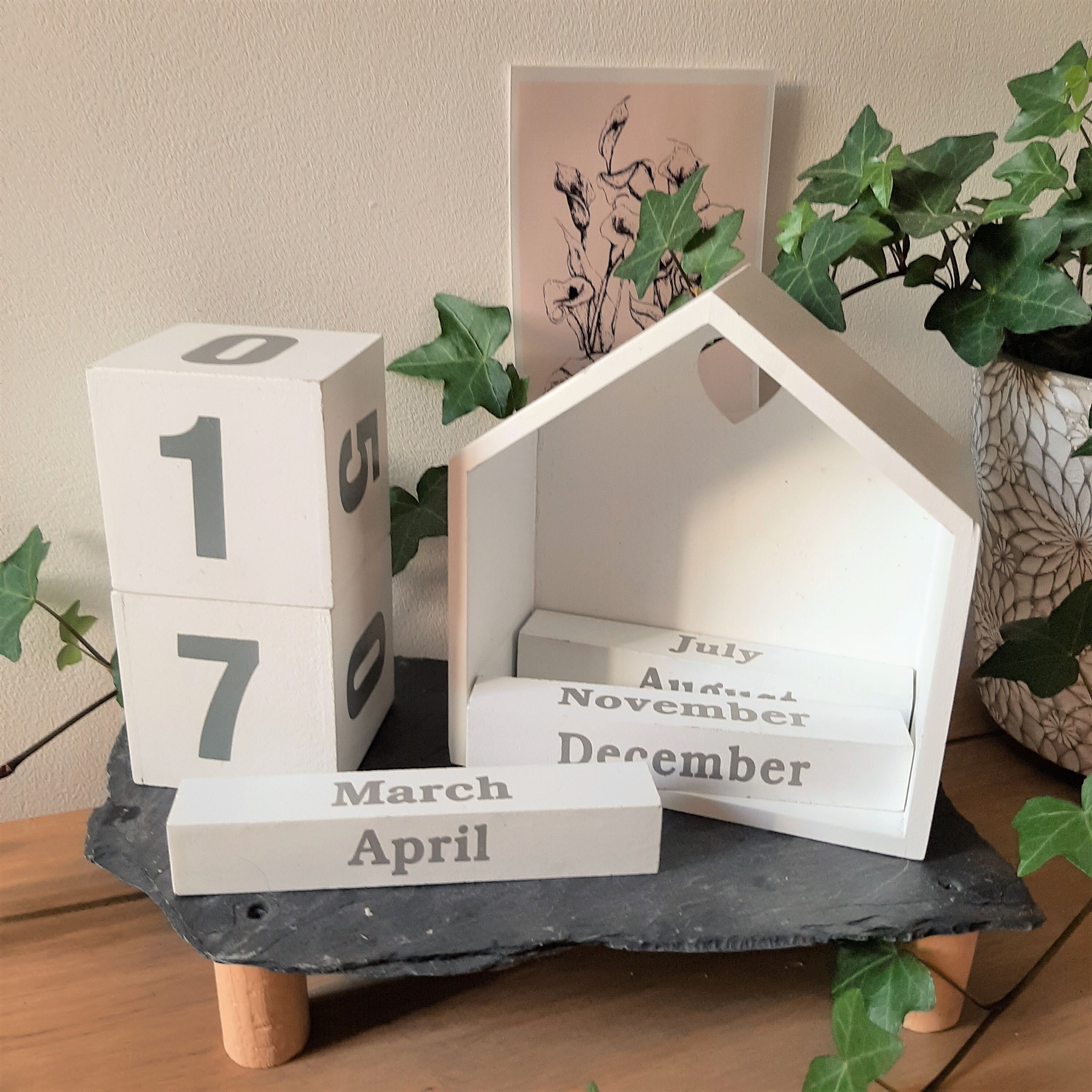 Wooden Home Calendar Blocks, Modern Calendar Block, Solid Wood Calendar ...