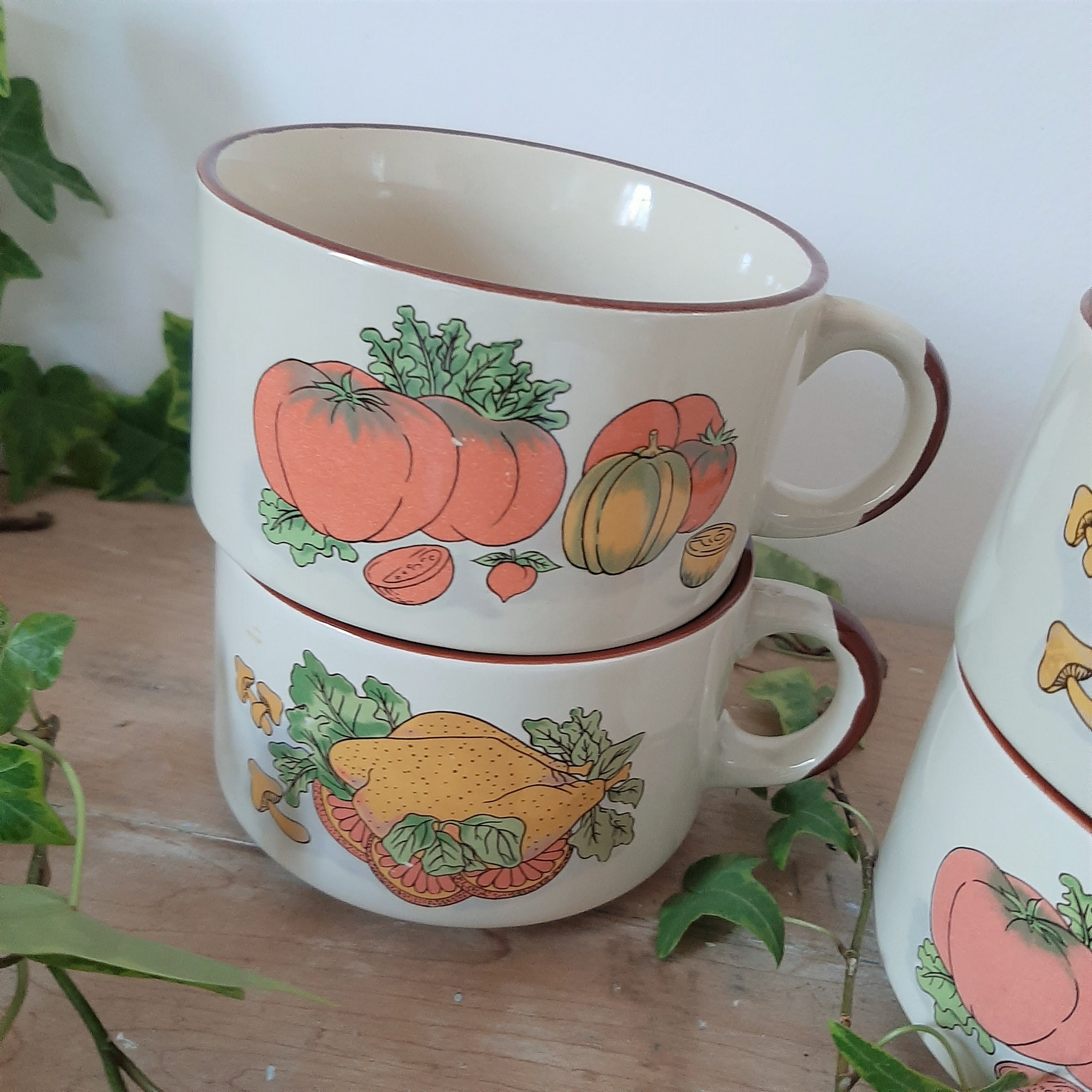 Vintage Soup Dishes, Soup Bowls, Soup Mugs, Retro Soup Bowls, 1970's 