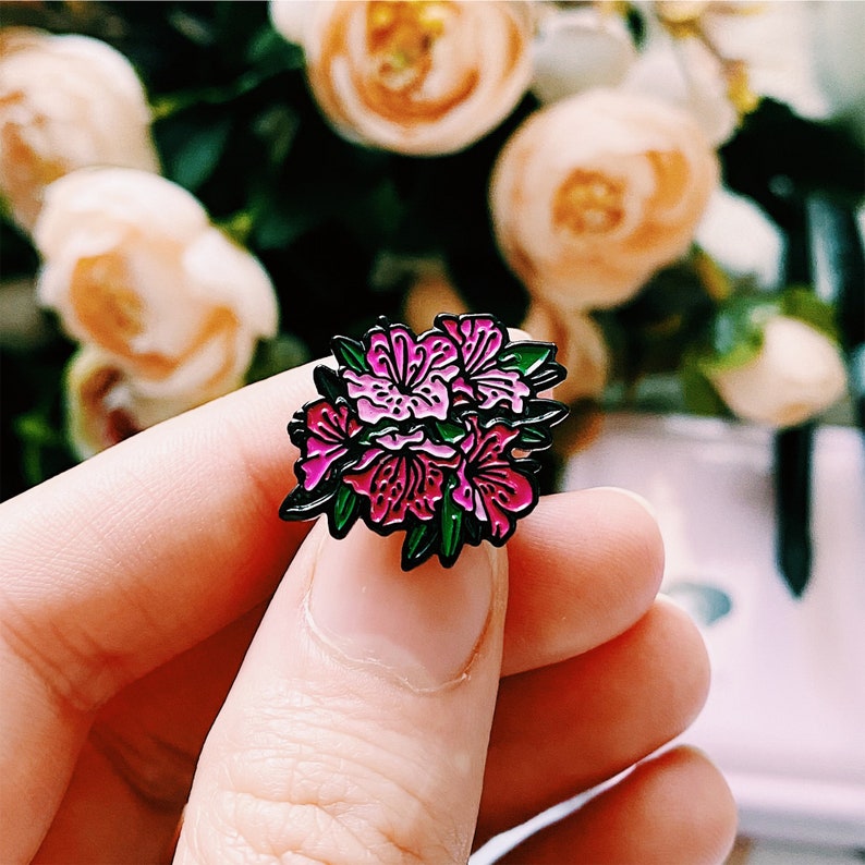 Floral Enamel Pin, Pink Azalea Flower, Lapel Pin - Etsy
