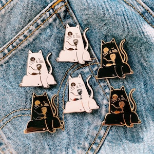 Cat Enamel Pin, White Cat Enamel Pin, Black Cat Enamel Pin, Hard Enamel ...