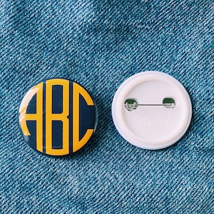 Monogram Button Pin, Bachelorette Pins, Monogrammed Badge, Backpack Pin ...