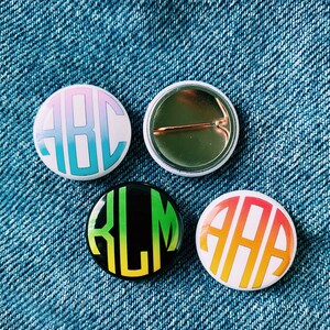 Monogram Button Pin, Bachelorette Pins, Monogrammed Badge, Backpack Pin ...