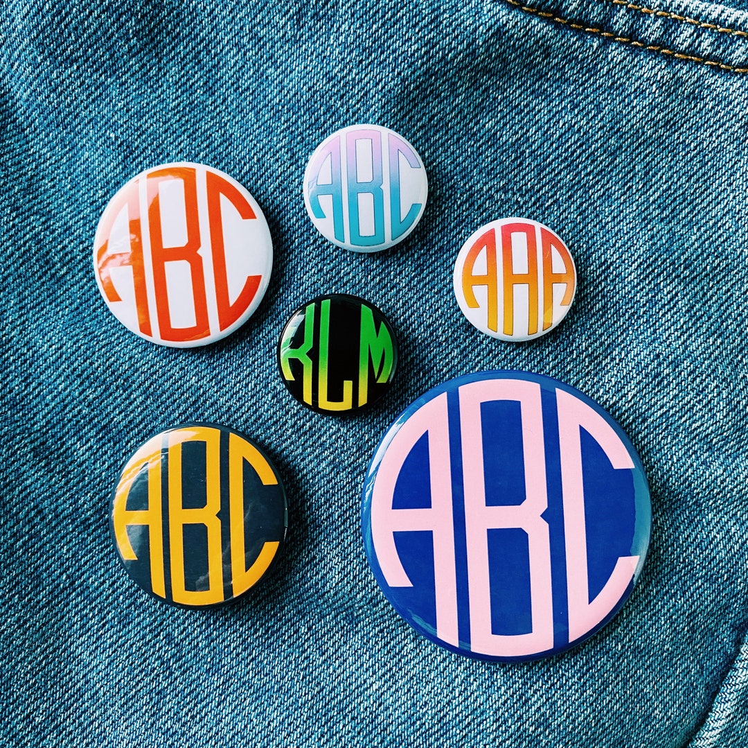 Monogram Button Pin, Bachelorette Pins, Monogrammed Badge, Backpack Pin ...