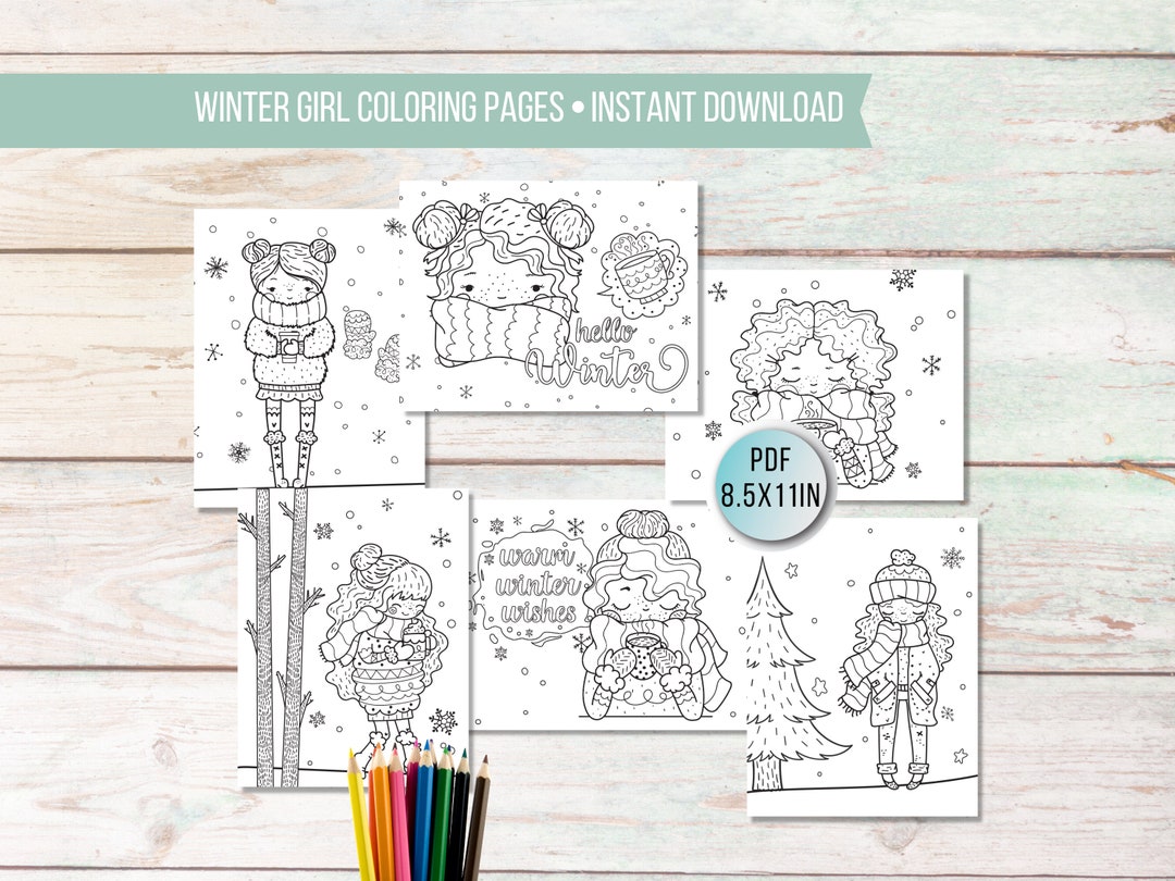 Winter Girls Kids Coloring Pages, Printable Winter Kids Coloring Sheets ...