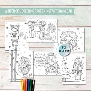 Winter Girls Kids Coloring Pages, Printable Winter Kids Coloring Sheets ...