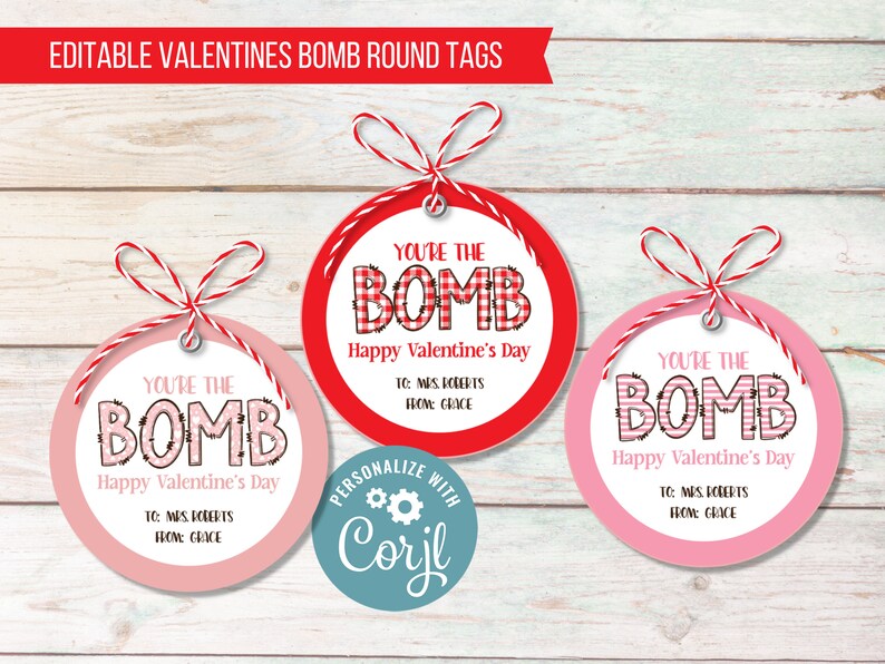 Happy Valentines Day Printable Gift Tags You're the Bomb | Etsy