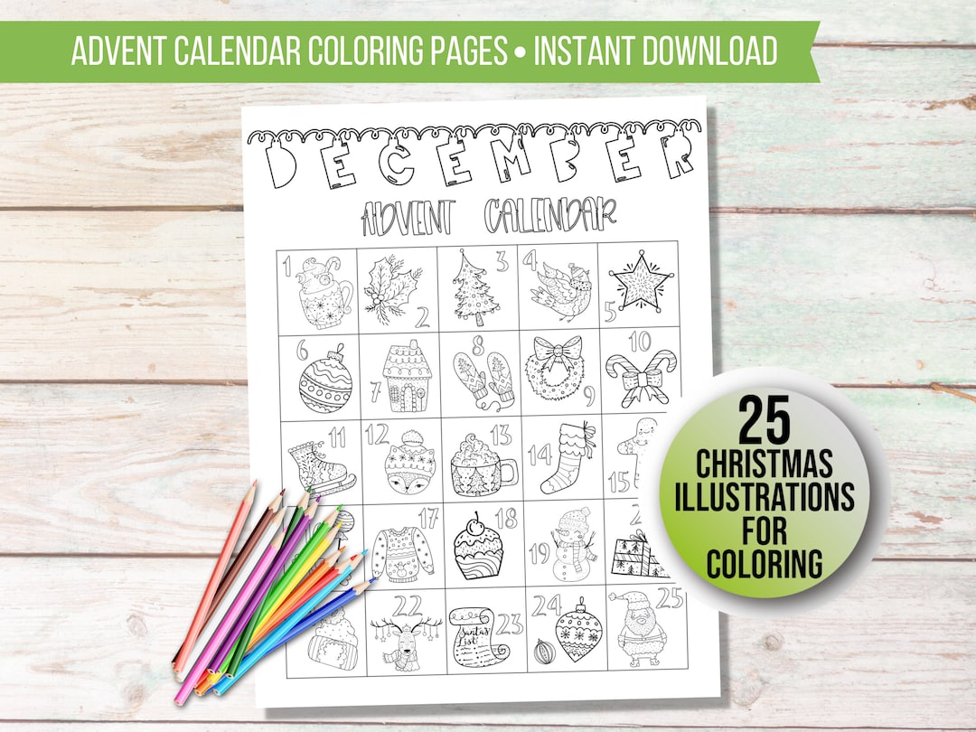 Christmas Advent Calendar Kids Coloring Page Christmas - Etsy