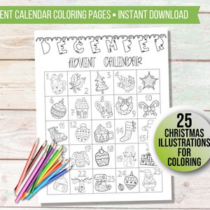 Christmas Advent Calendar Kids Coloring Page Christmas - Etsy
