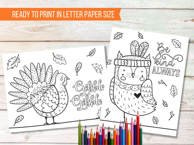 Thanksgiving Coloring Pages for Kids Printable Fall Coloring | Etsy