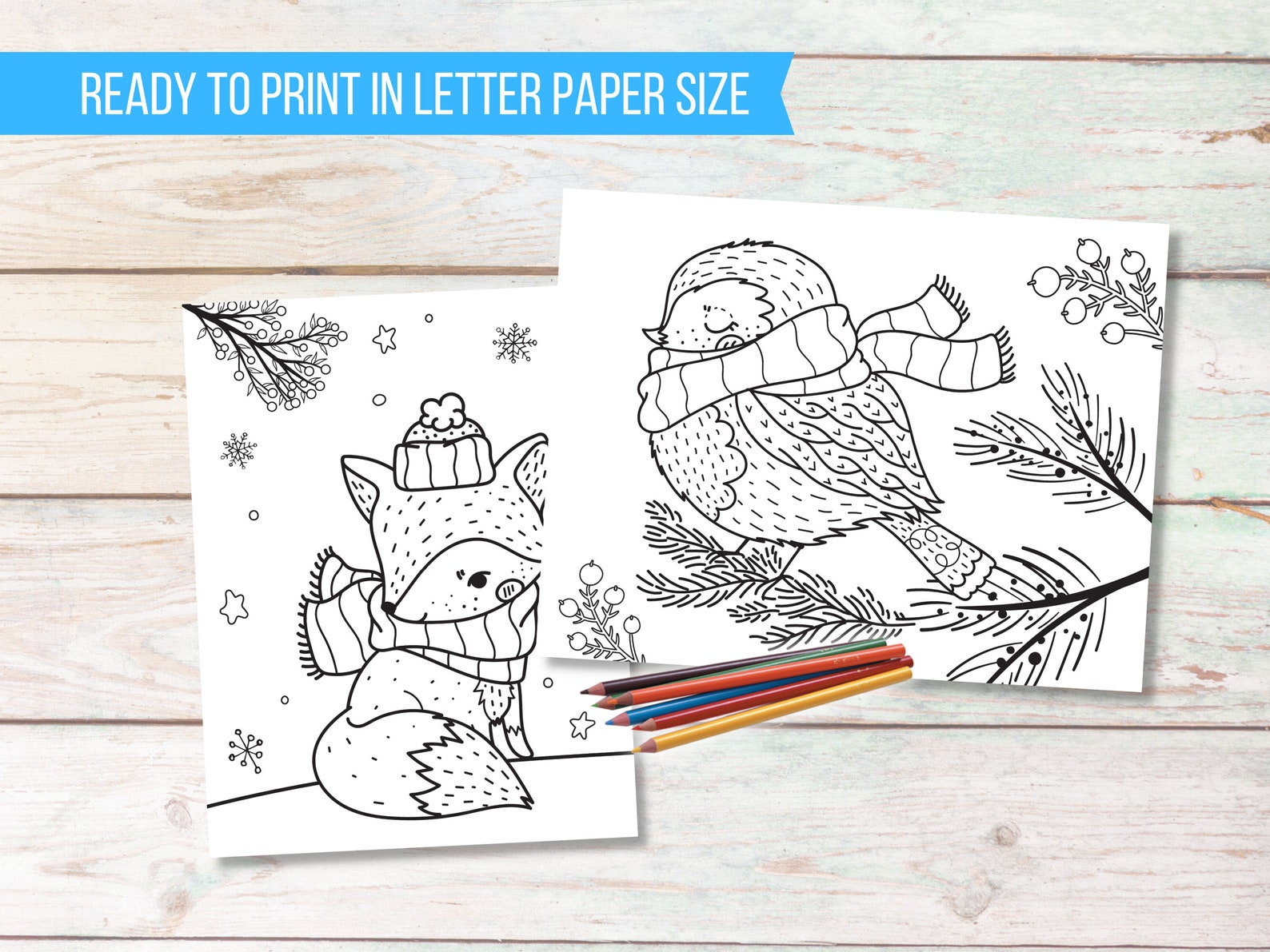 Winter Woodland Animal Coloring Page Printable Winter Forest - Etsy