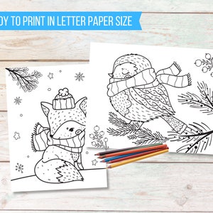 Winter Woodland Animal Coloring Page, Printable Winter Forest Animals ...