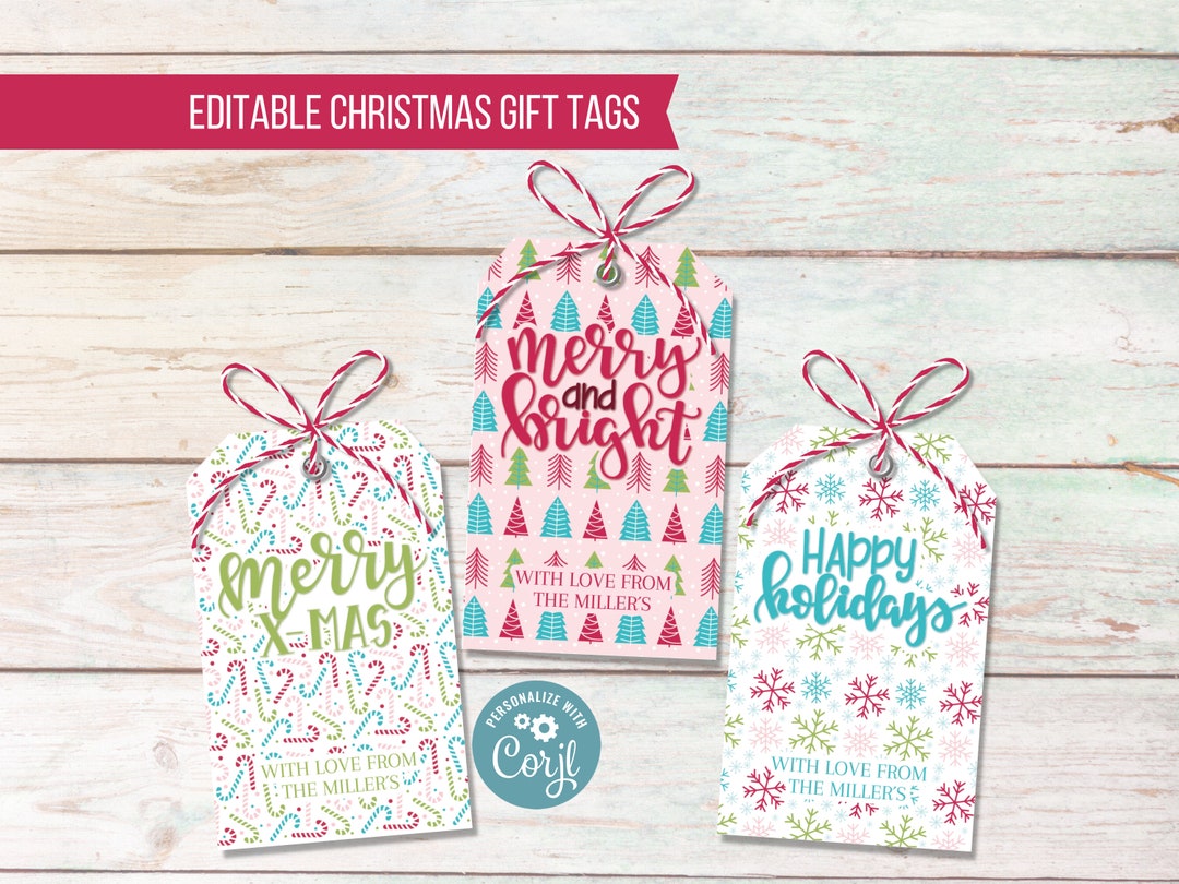 Colorful Christmas Gift Tags, Printable DIY Holiday Tags, Xmas Labels ...