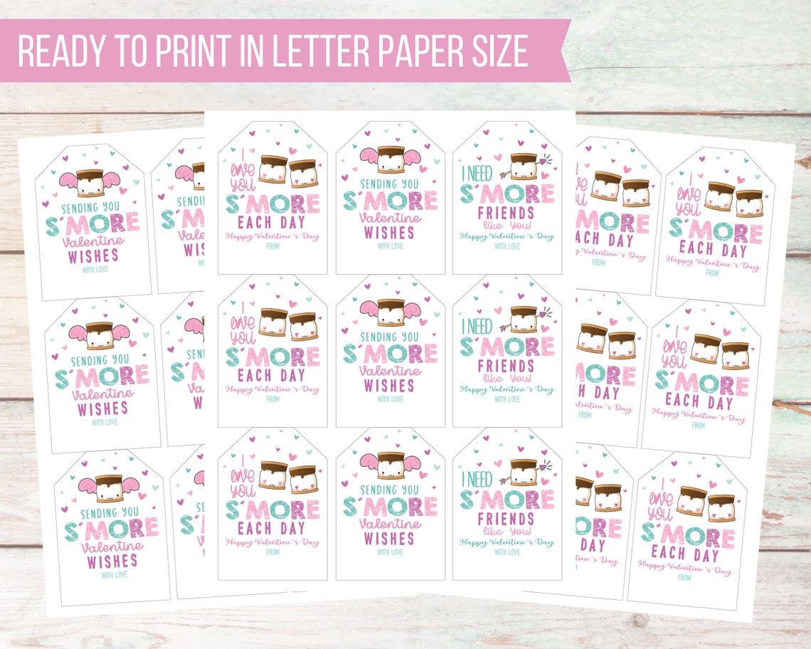 Valentine Day Tags S'more Tag Printable Valentine Favor | Etsy