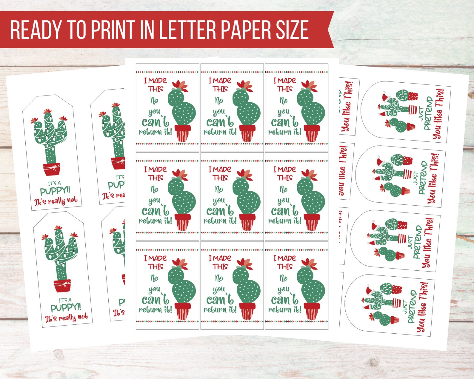 Secret Santa Gift Tags Printable Holiday Cactus Tag - Etsy
