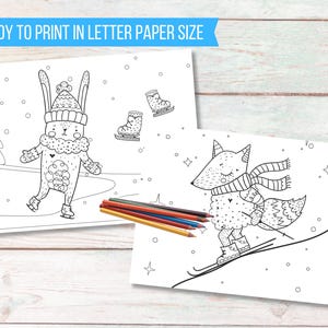 Winter Woodland Animal Coloring Page, Printable Winter Forest Animals ...