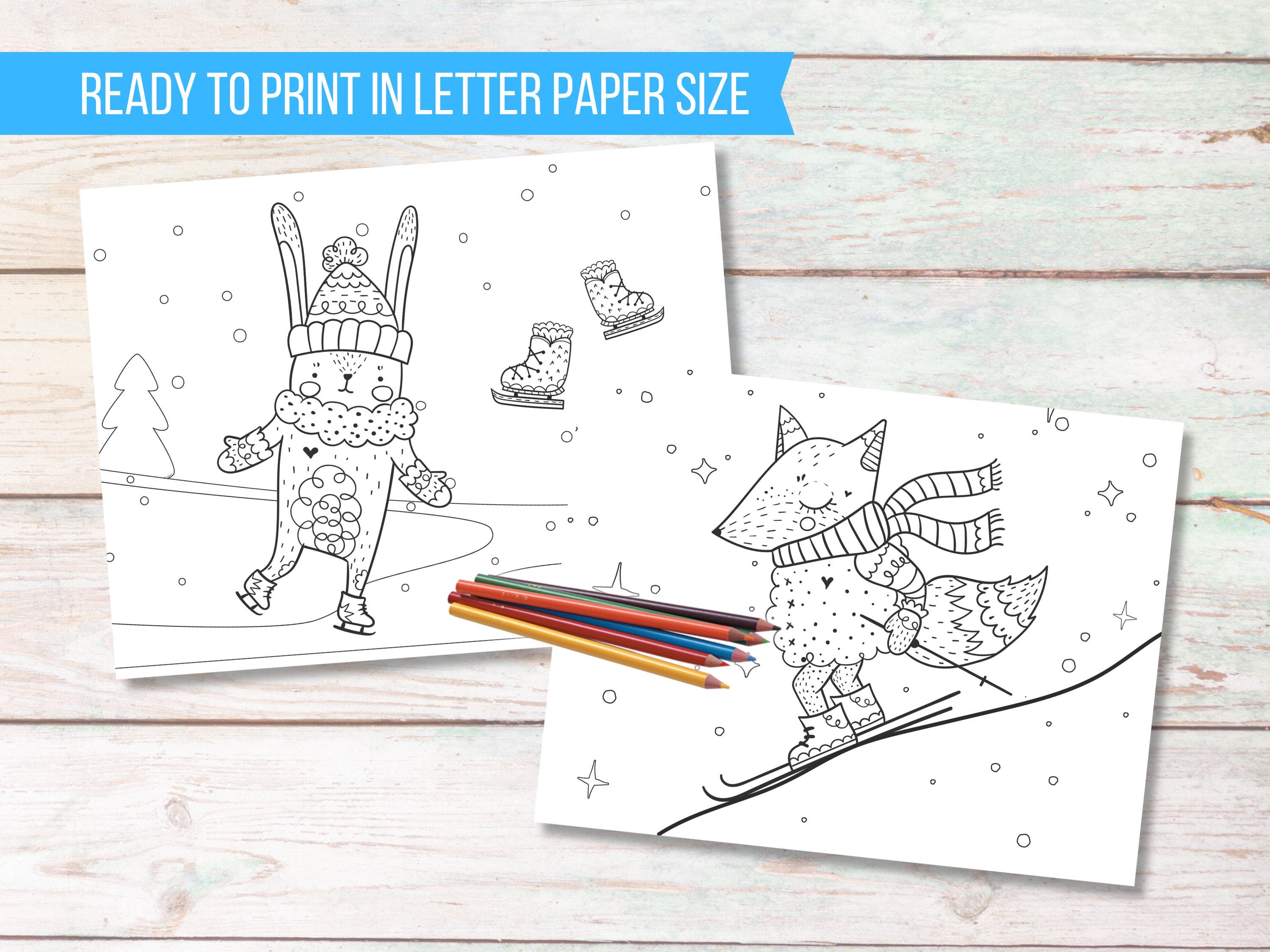 Winter Woodland Animal Coloring Page, Printable Winter Forest Animals ...