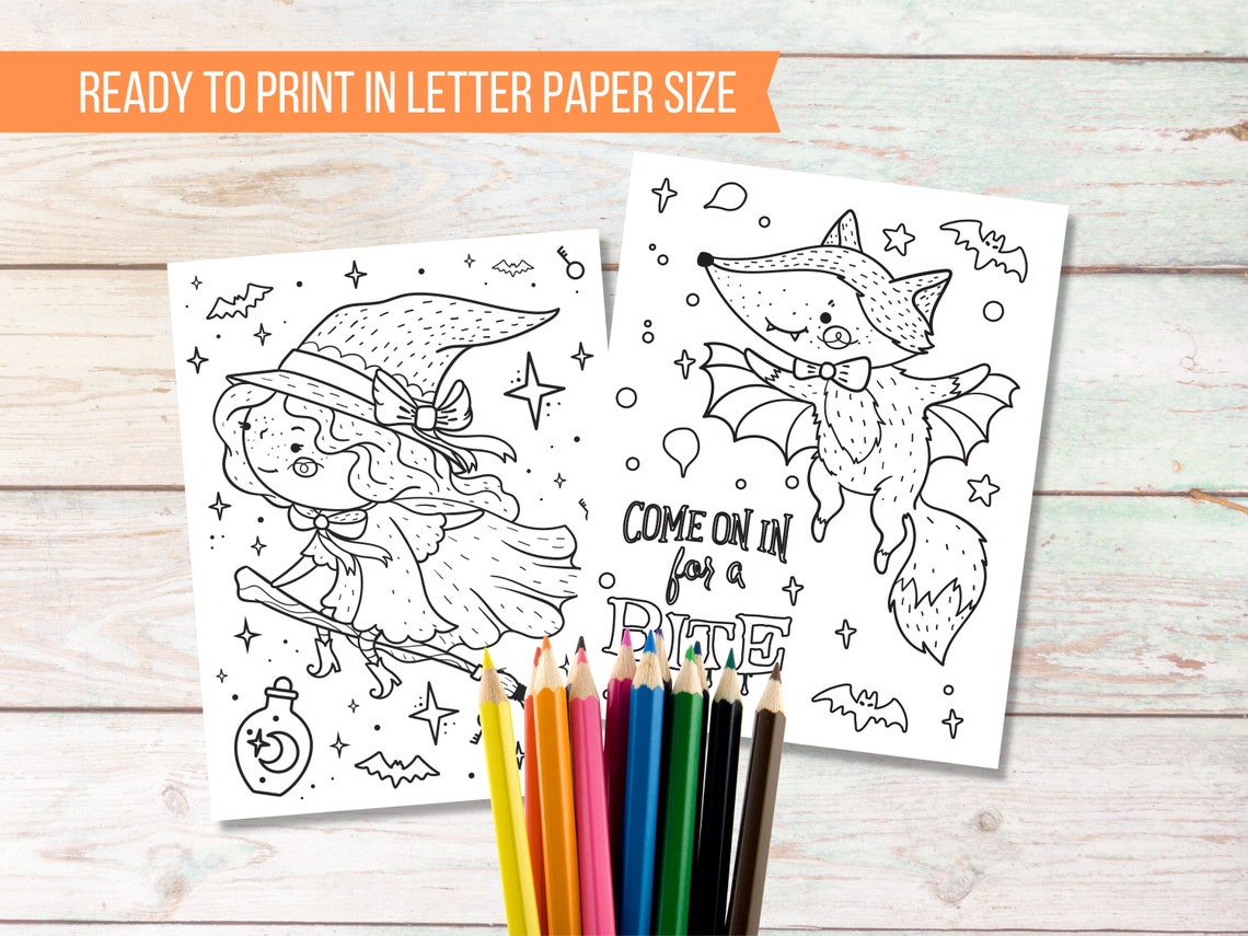 Halloween Kids Coloring Pages Printable Halloween Witch - Etsy