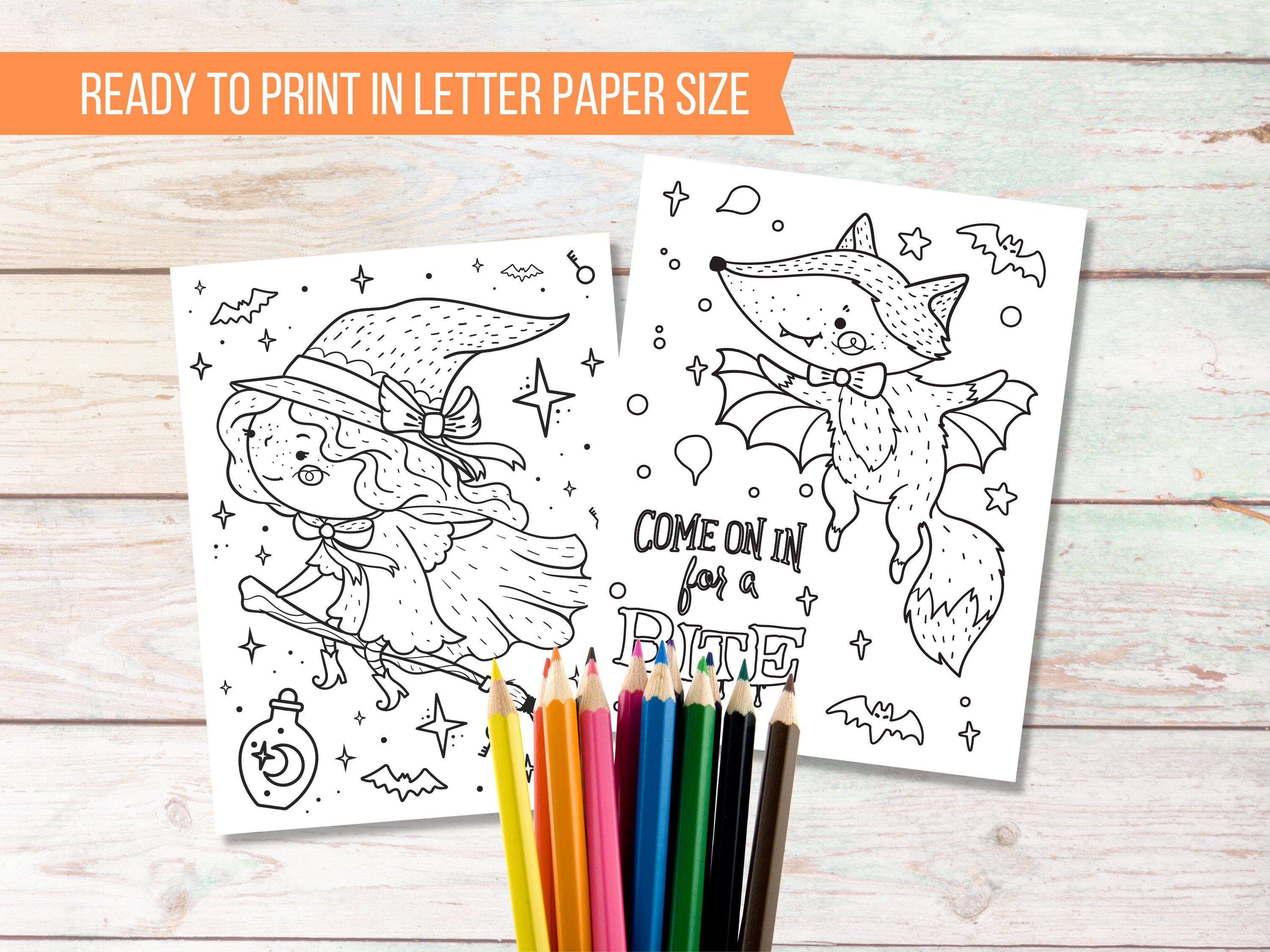 Halloween Kids Coloring Pages Printable Halloween Witch - Etsy