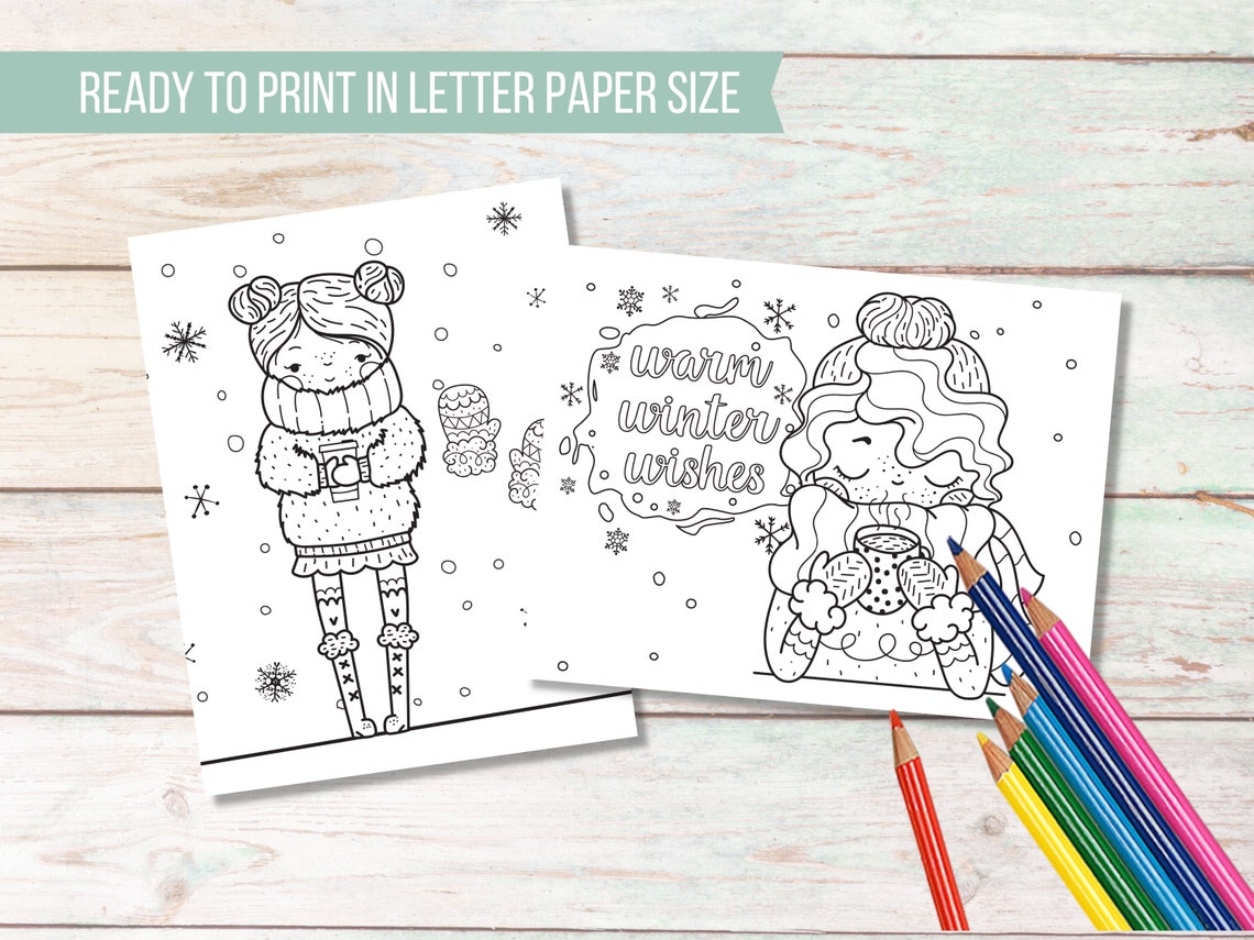 Winter Girls Kids Coloring Pages Printable Winter Kids - Etsy