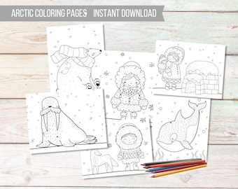 Arctic Animals Coloring Pages Booklet: Polar Bear, Penguin, Fox, Hare ...