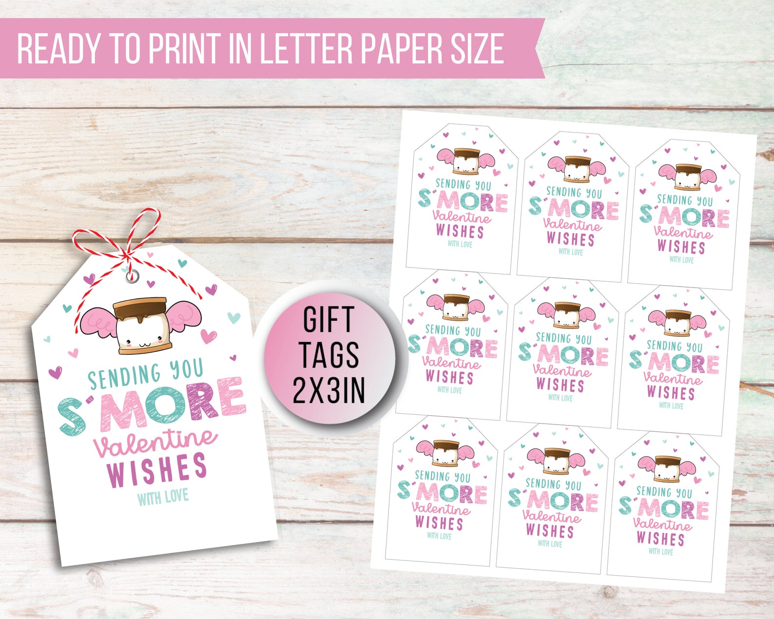 Valentine Day Tags S'more Tag Printable Valentine Favor | Etsy