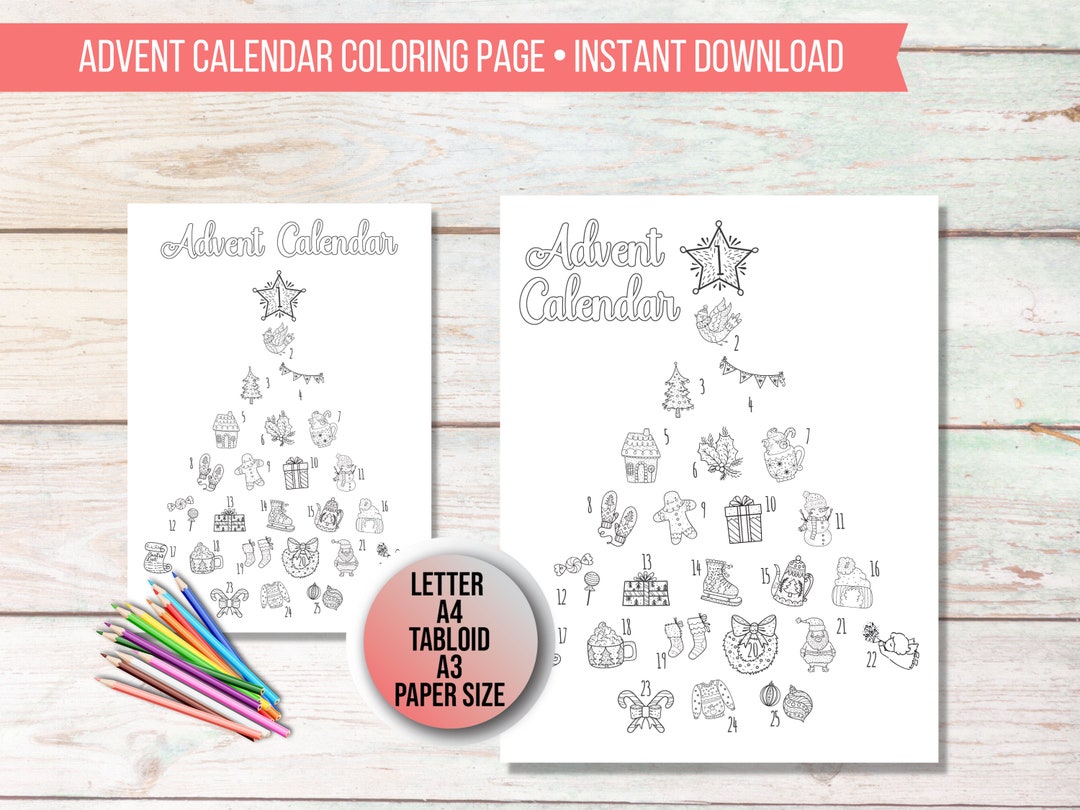 Christmas Countdown Printable Coloring Page Advent Calendar - Etsy