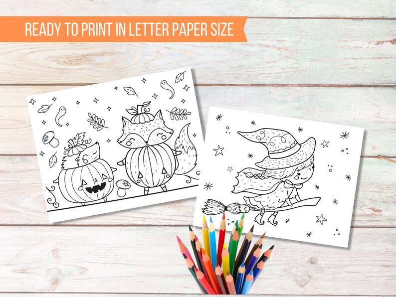 Cute Halloween Coloring Pages for Kids, Fall Coloring Sheets, Printable ...