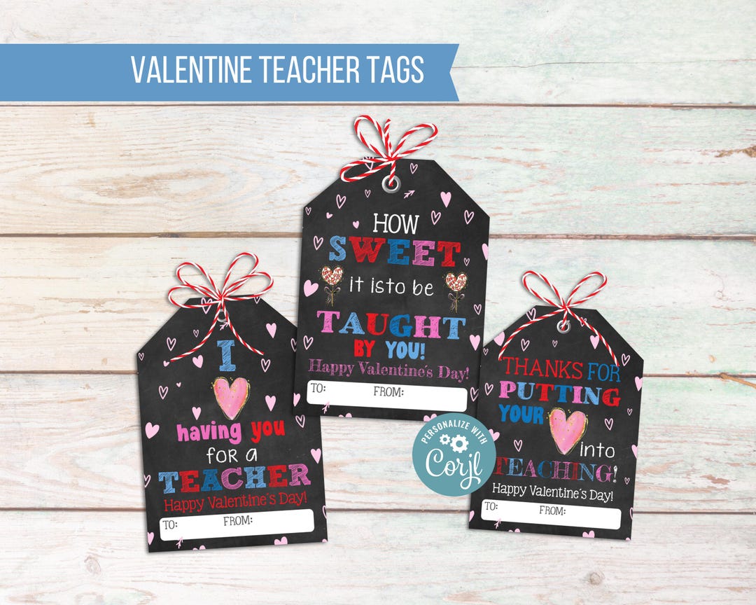 Valentine Gift Tags, Happy Valentines Day Cookie Tag, Teacher Thank You ...