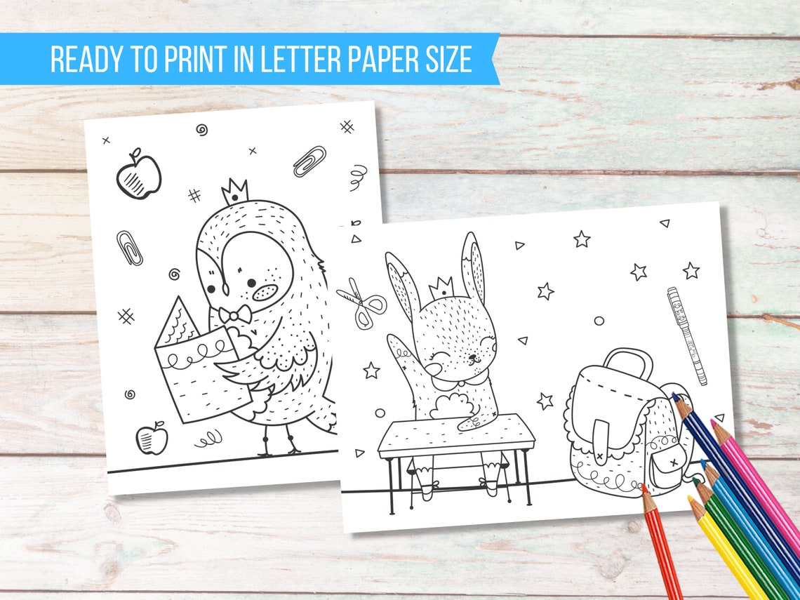 Back to School Kids Coloring Pages Kids Animal Activity - Etsy