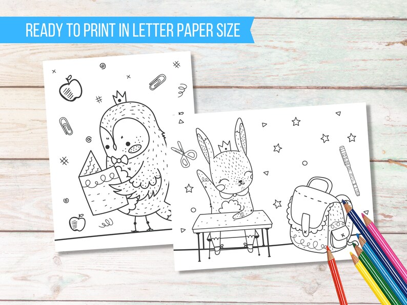 Back to School Kids Coloring Pages Kids Animal Activity - Etsy