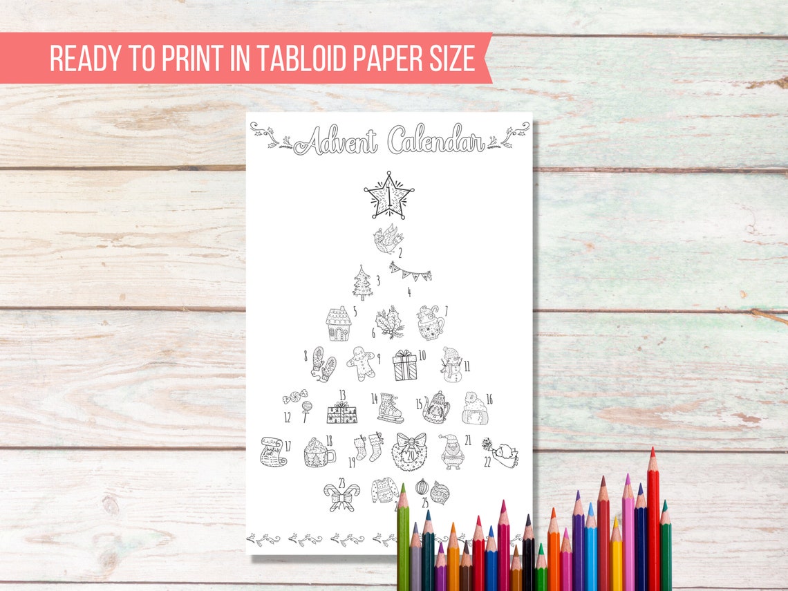 Christmas Countdown Printable Coloring Page Advent Calendar - Etsy