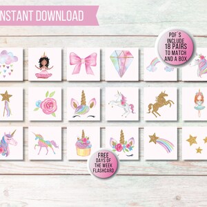 Unicorn Memory Matching Game Printable, Unicorn Flashcards for Kids ...