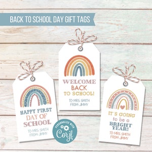 Back to School Rainbow Editable Gift Tags, 1st Day of School Favor Tag ...