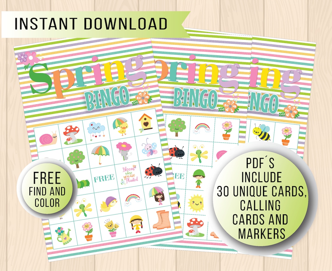 Spring Bingo Game for Kids Printable Spring Educational Game | Etsy
