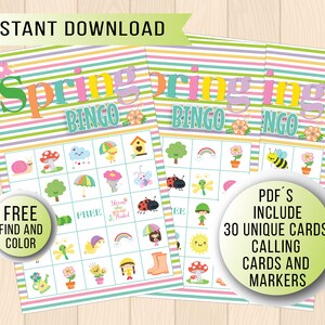 Spring Bingo Game for Kids Printable Spring Educational Game | Etsy