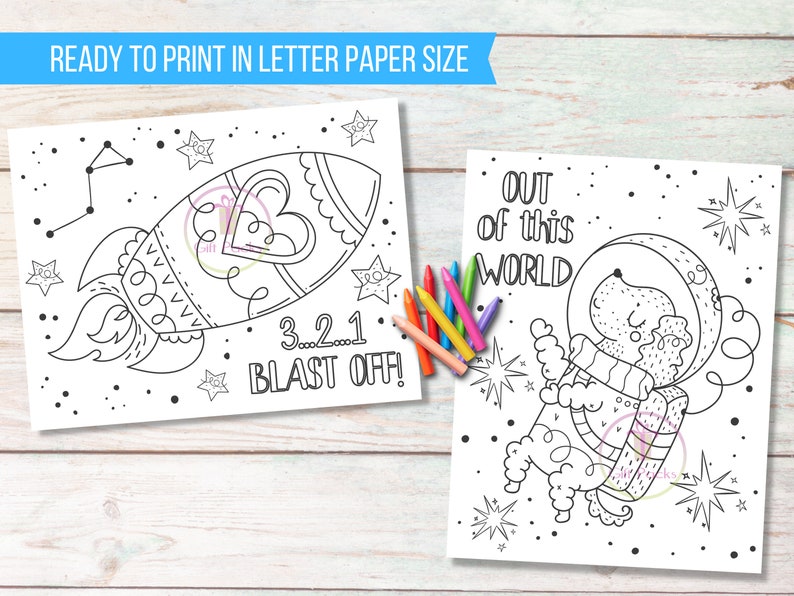 Printable Space Coloring Pages for Kids Astronaut Space Party - Etsy