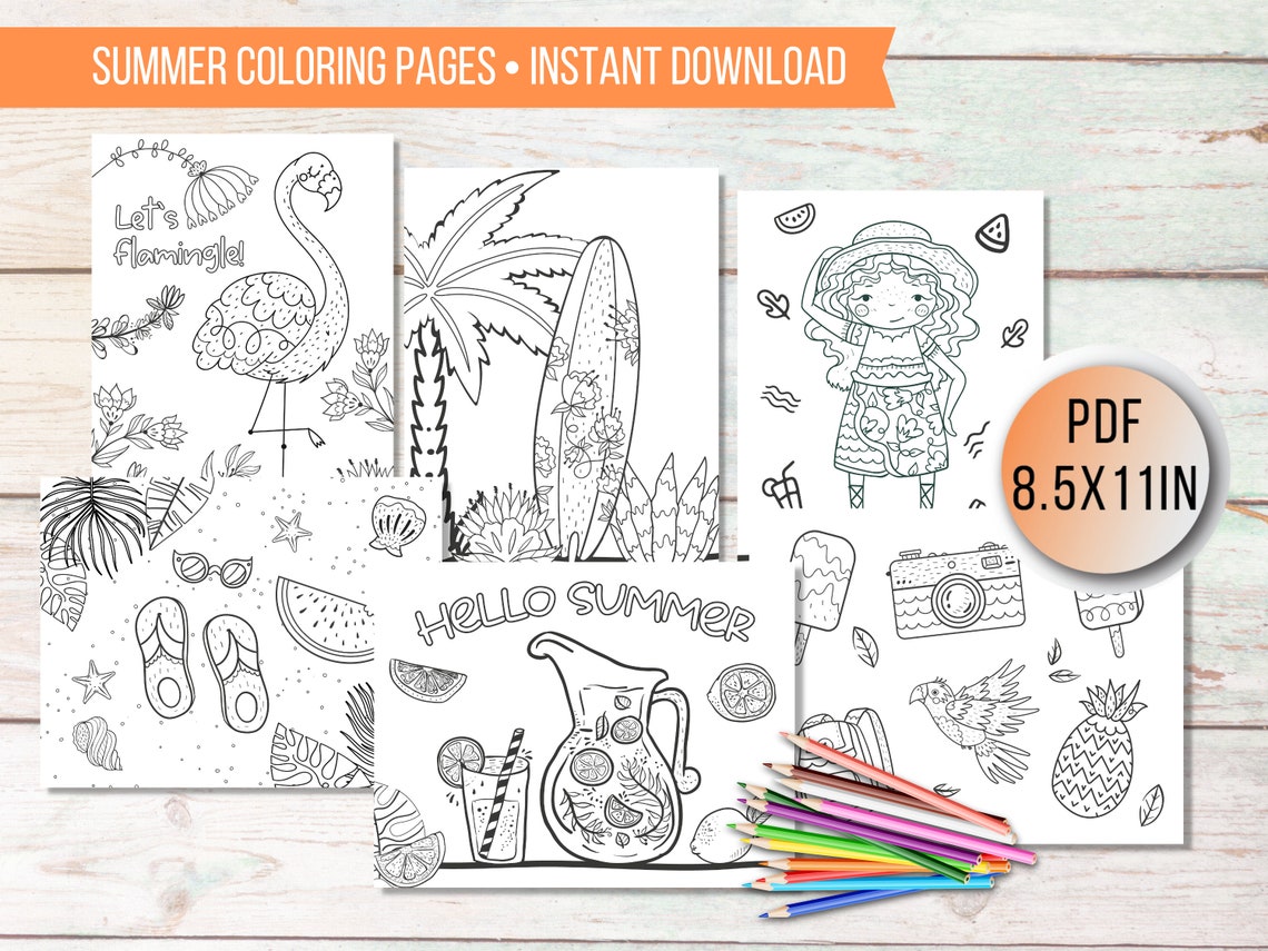 Summer Coloring Page Printable Summer Kids Activity Pages | Etsy