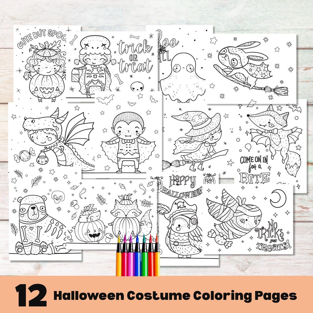 Cute Halloween Coloring Pages for Kids, Fall Coloring Sheets, Printable ...