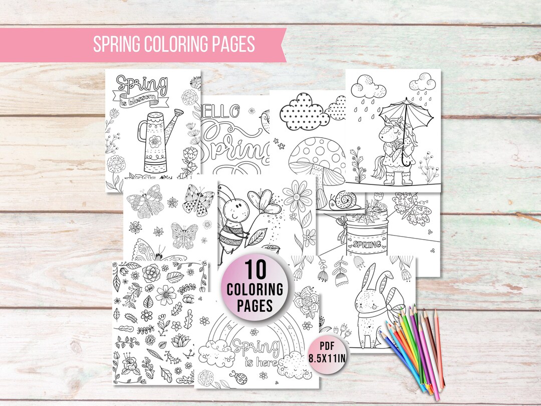 Spring Coloring Page, Printable Spring Kids Activity Pages, Spring ...