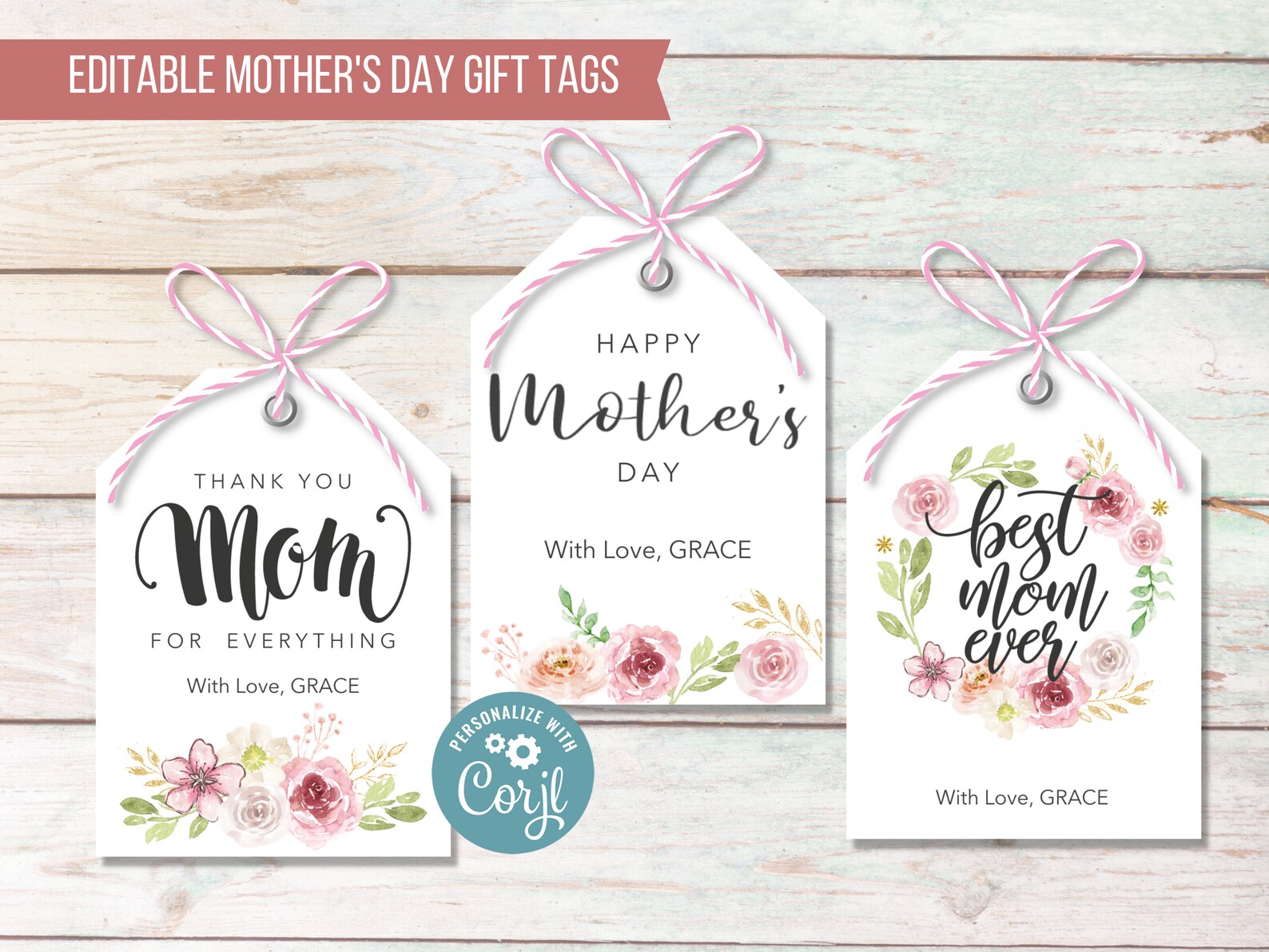 Happy Mothers Day Printable Gift Tags Best Mom Ever Editable - Etsy