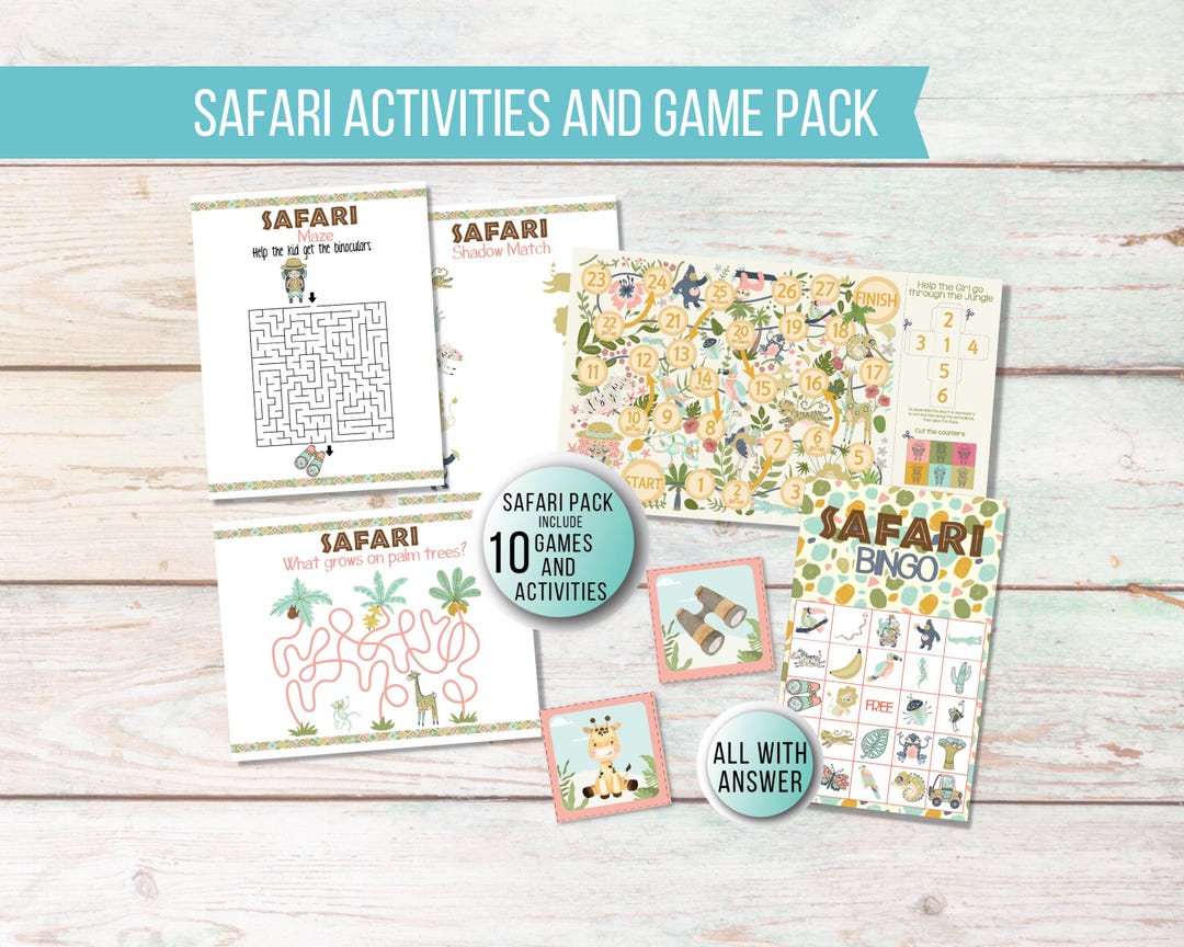 Safari Animals Party Games Kids, African Animals Kids Activity Packs ...