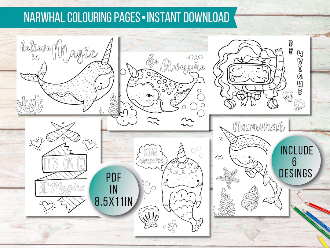 Narwhal Coloring Activity, Narwhal Birthday Party Games for Kids ...
