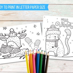 Winter Woodland Animal Coloring Page, Printable Winter Forest Animals ...