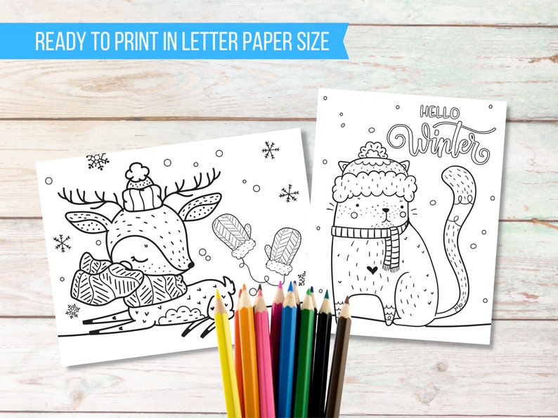 Winter Woodland Animal Coloring Page Printable Winter Forest - Etsy