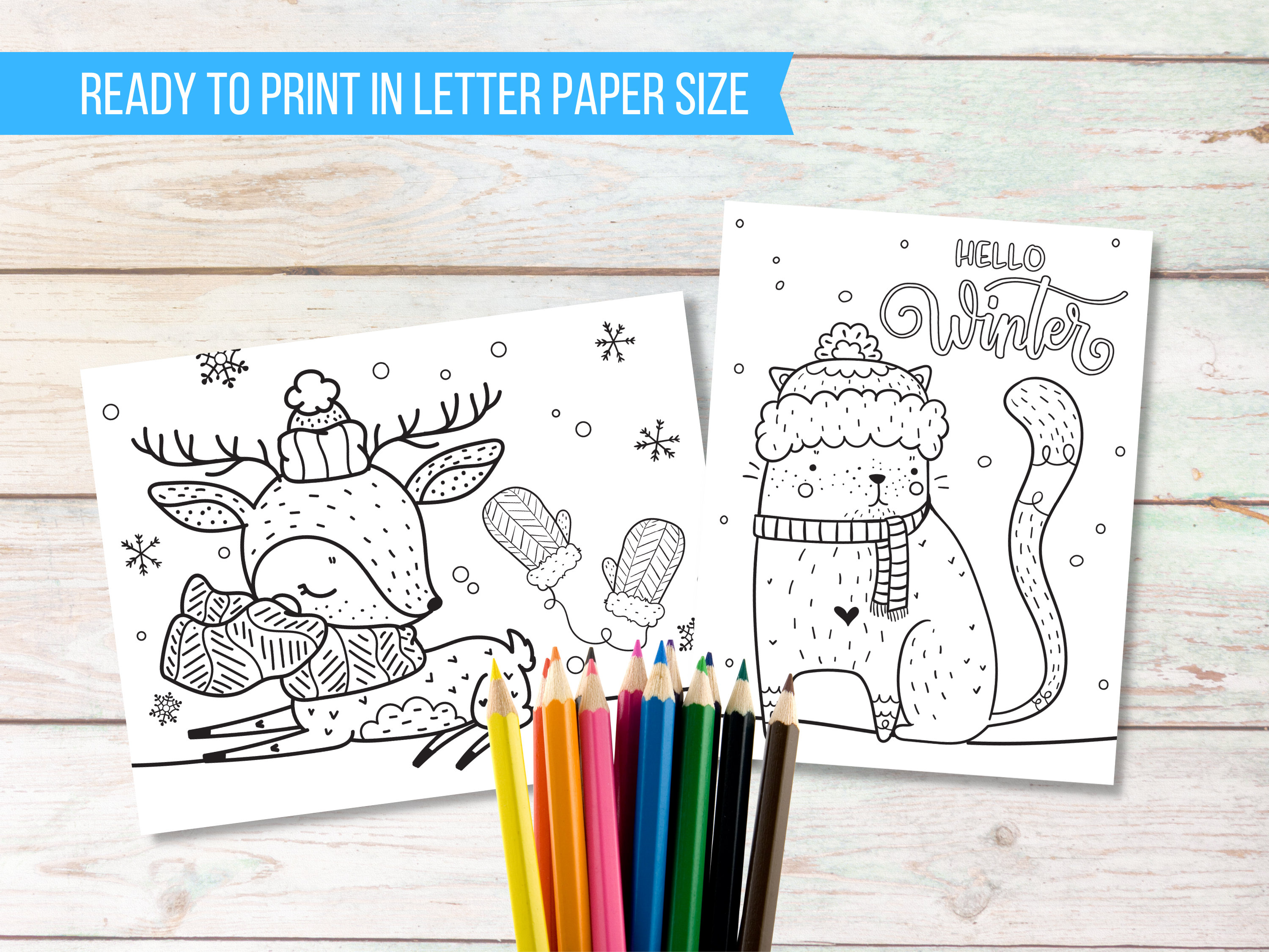 Winter Woodland Animal Coloring Page, Printable Winter Forest Animals ...